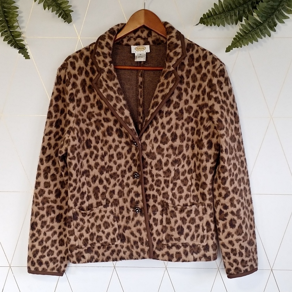 Talbots Merino Wool Leopard Print Blazer, Pet. Med - Gem